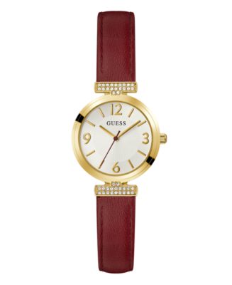 GUESS Women's Analog Red Leather Watch 28mm - Macy's
