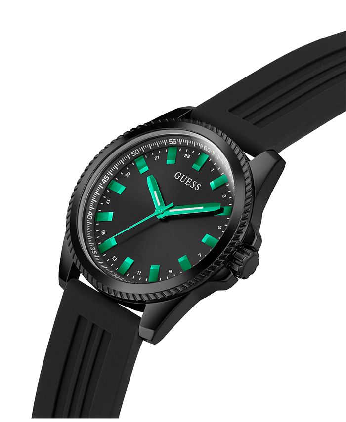 GUESS Men's Analog Black Silicone Watch 44mm - Macy's