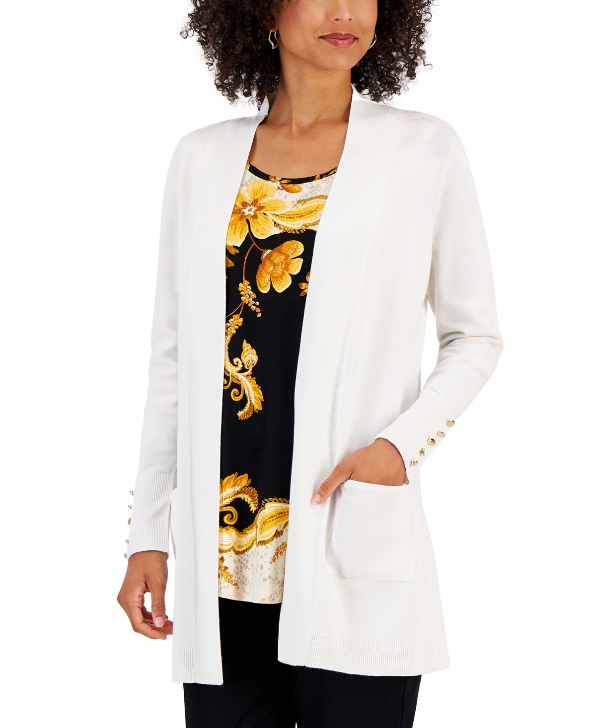 Click here for Jm Collection Womens Button-Sleeve Flyaway Cardiga... prices