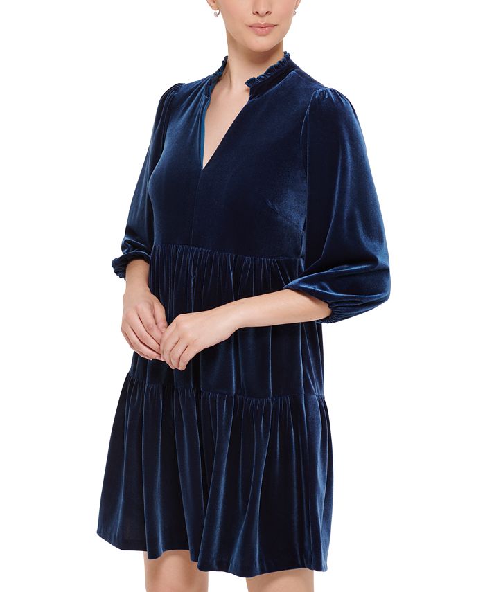 Vince Camuto Women's Velvet Puff-Sleeve Tiered Dress - Macy's