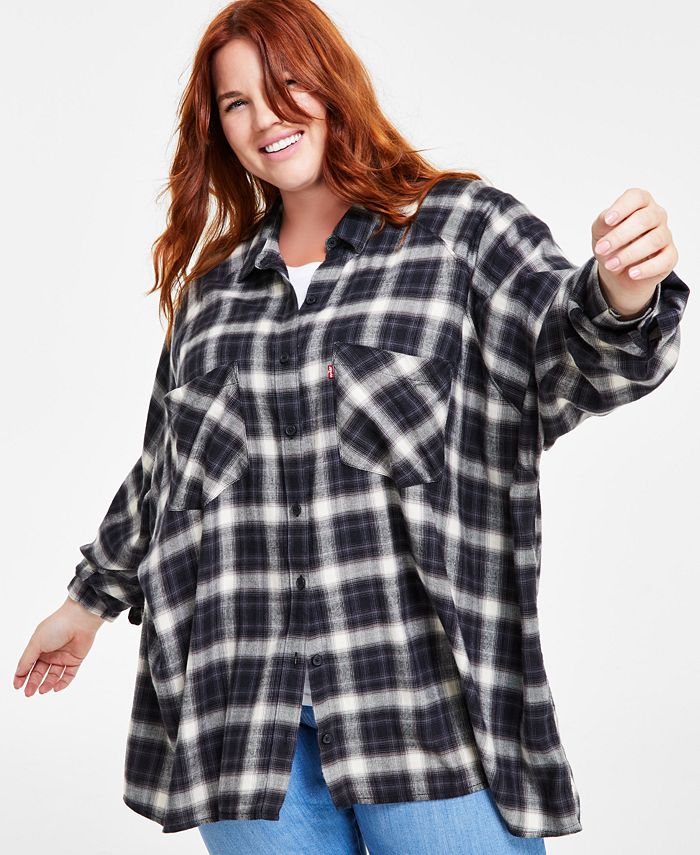 Levi's Trendy Plus Size Harrison Plaid Button-Down Raglan Shirt - Macy's