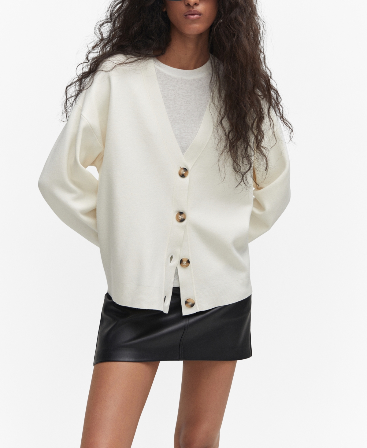 Click here for Mango Womens Button Knit Cardigan - Ecru prices