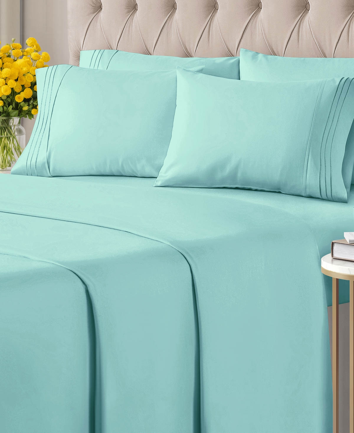 Click here for 6 Piece Microfiber Solid Sheet Set - Full - Spa bl... prices
