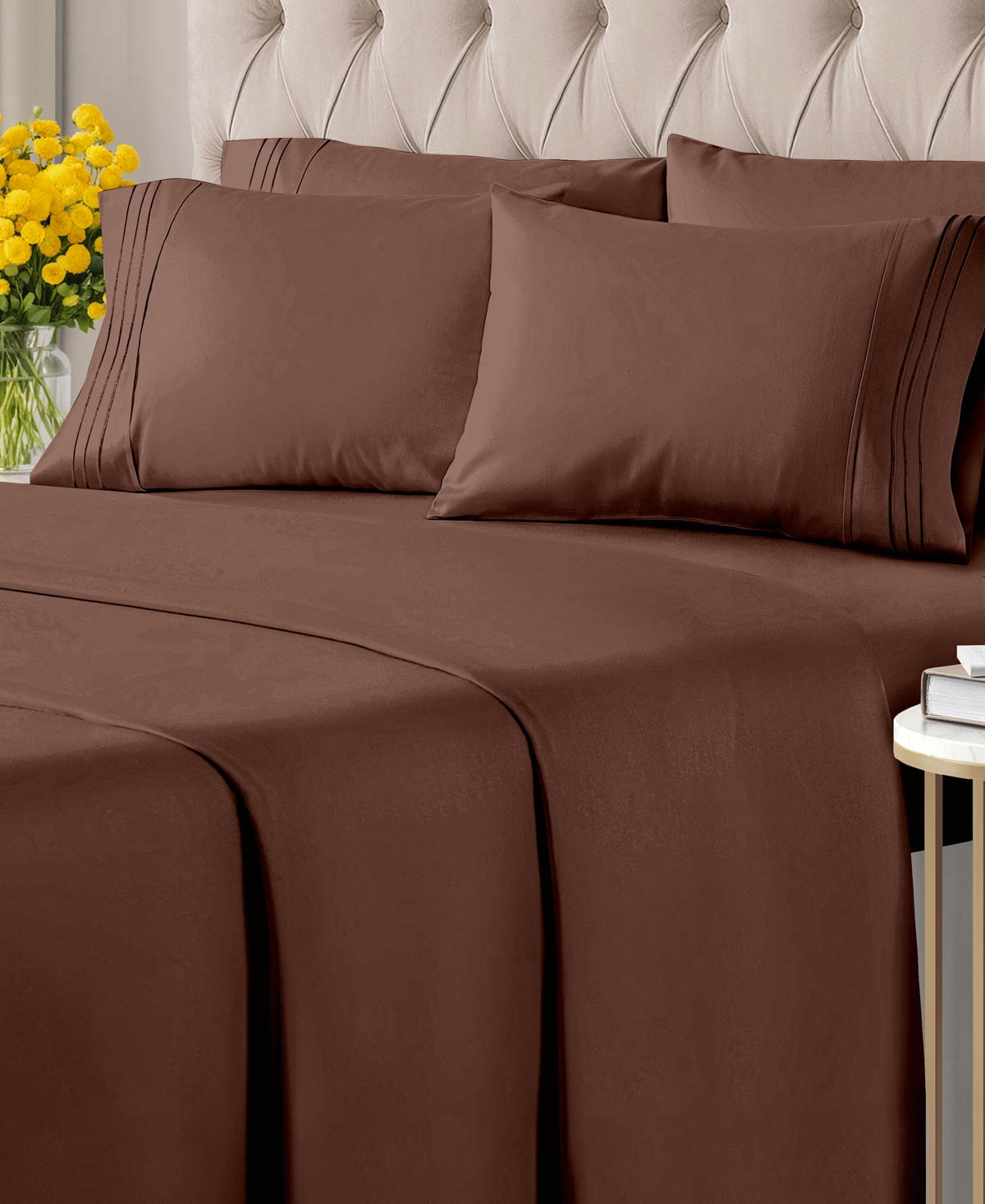 Click here for 6 Piece Microfiber Solid Sheet Set - Full - Brown prices