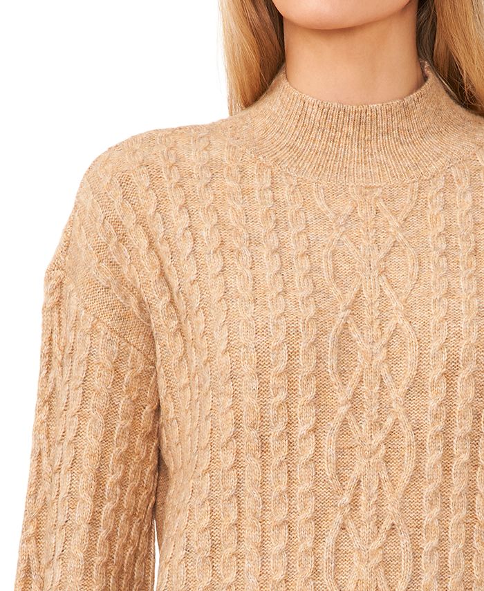 CeCe Women's Cable-Knit Mock Neck Bishop Sleeve Sweater - Macy's