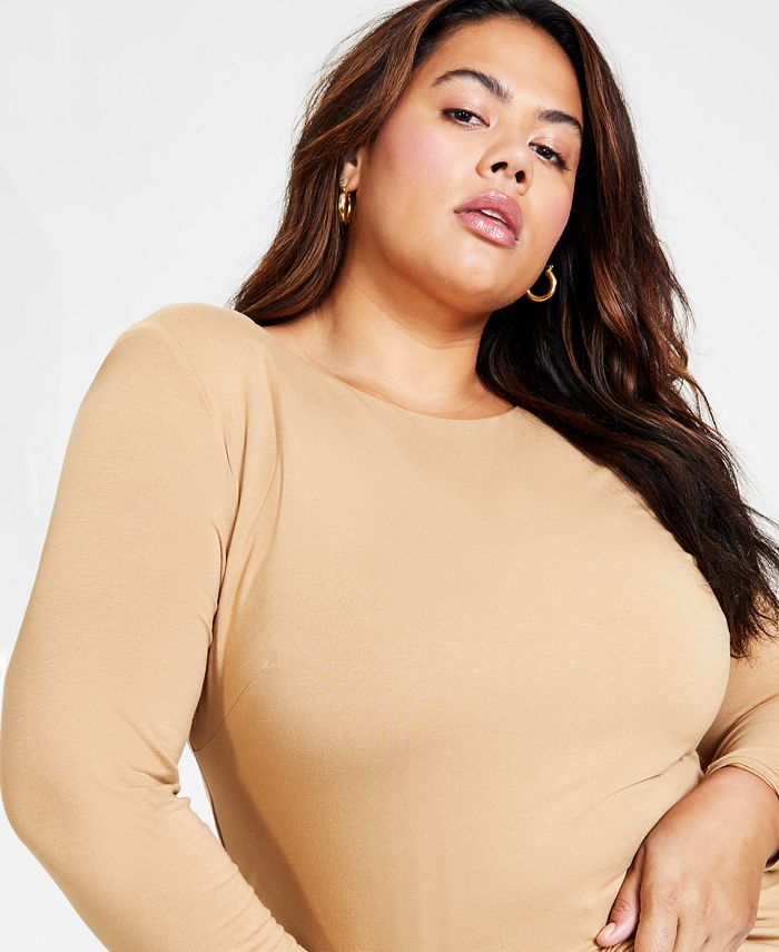 Bar III Plus Size Fitted Shoulder-Pad Top, Created for Macy's - Macy's