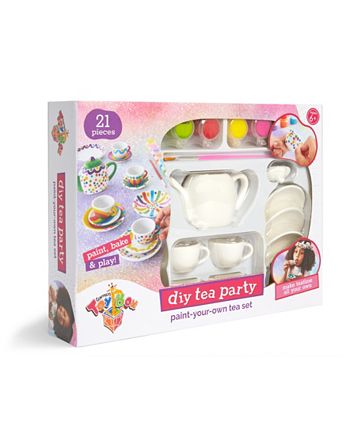 Geoffrey's Toy Box DIY Tea Party Paint-Your-Own 21 Pieces Tea Set ...
