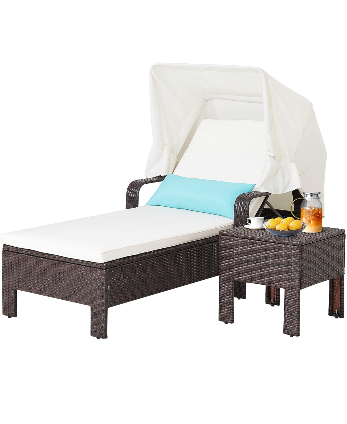 Click here for 2PCS Patio Rattan Lounge Chair Chaise with Side Ta... prices