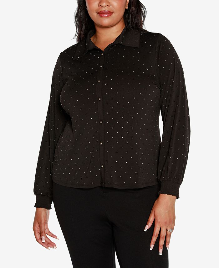 Belldini Black Label Plus Size Embellished Button-Front Top - Macy's