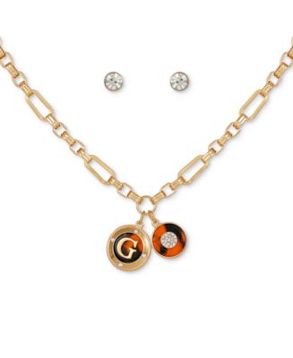 GUESS Crystal & Tortoise Pendant Necklace & Stud Earrings Gift Set - Macy's