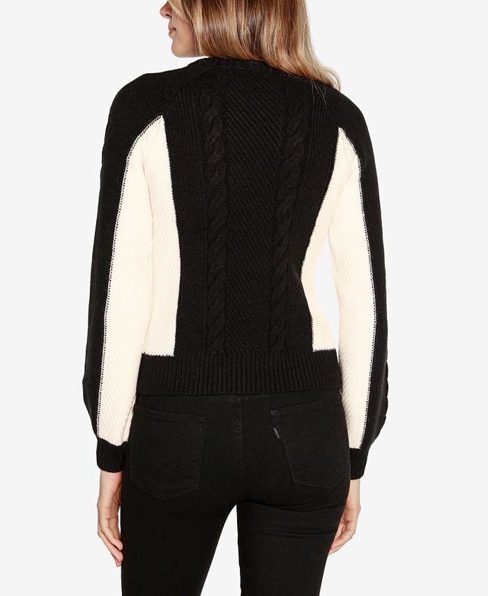 Belldini Black Label Women's Colorblock Cable Knit Sweater - Macy's
