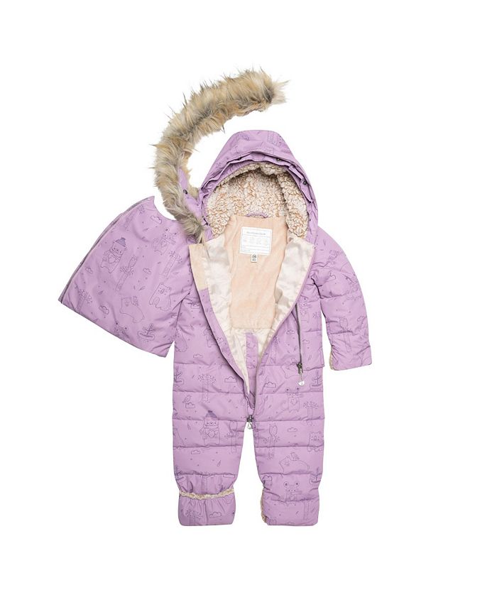 Deux par Deux Baby Girls Baby One Piece Baby Snowsuit With Lilac Forest ...