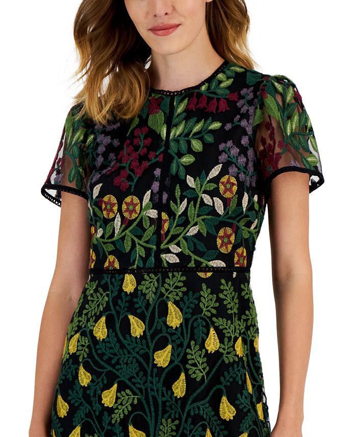 Tahari ASL Women's Embroidered Short-Sleeve A-Line Dress - Macy's Tahari ASL Women's Embroidered Short-Sleeve A-Line Dress - Macy's