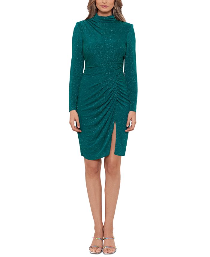 Betsy & Adam Women's Ruched Glitter-Knit Side-Slit Dress - Macy's