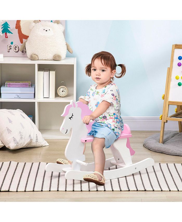 Qaba Little Wooden Rocking Horse Toy for Kids' Imaginative Play ...