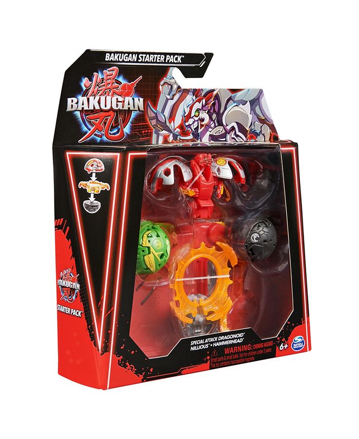 Bakugan Starter 3-Pack, Special Attack Dragonoid, Nillious, Hammerhead Customizable Spinning ...