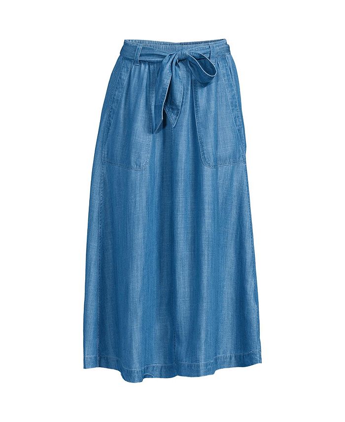 Lands' End Women's TENCEL Fiber Tie Waist Midi Skirt - Macy's