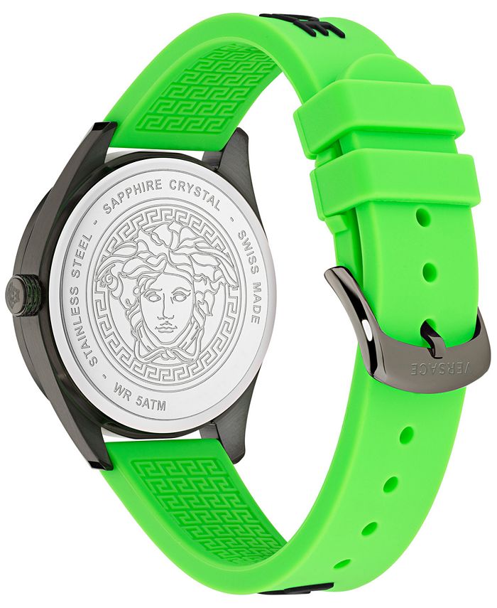 Versace Men's Swiss V-Vertical Green Silicone Strap Watch 42mm - Macy's