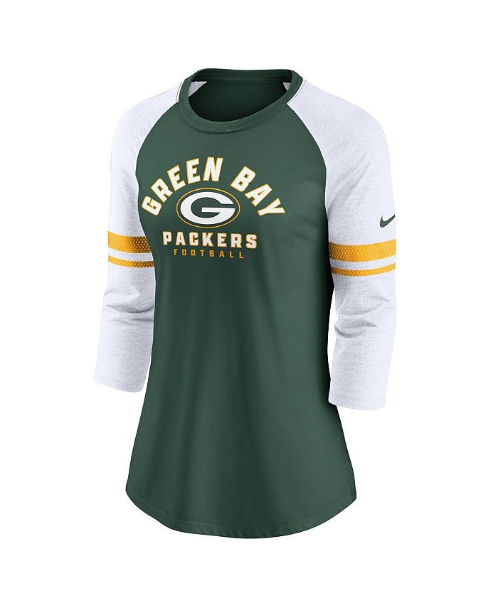 Nike Women's Green Green Bay Packers Fashion 3/4-Sleeve Raglan T-shirt ...