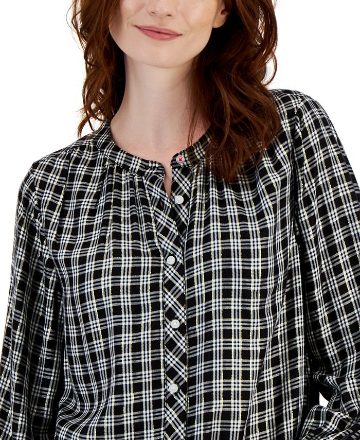 Tommy Hilfiger Women's Plaid Button-Down Poet Shirt - Macy's