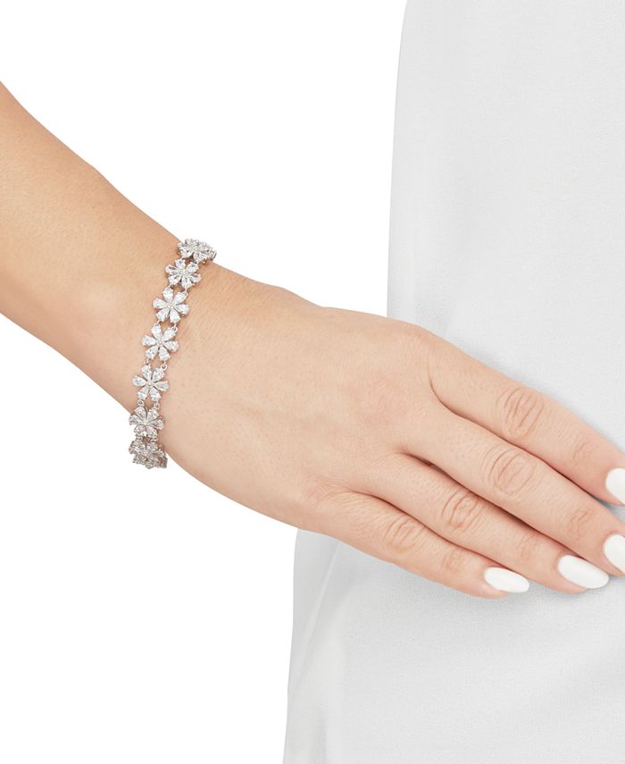 Arabella Cubic Zirconia Flower Cluster Link Bracelet in Sterling Silver ...
