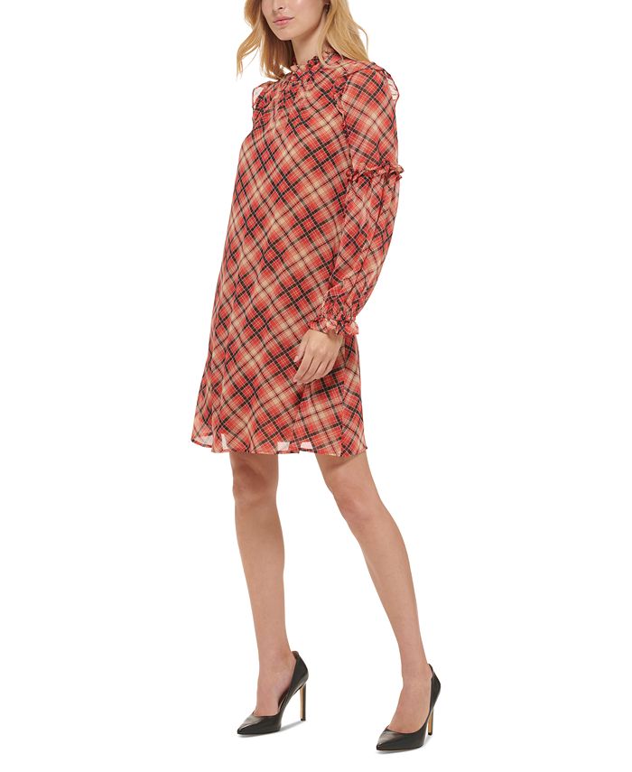 Tommy Hilfiger Women's Plaid Ruffled Shift Dress - Macy's
