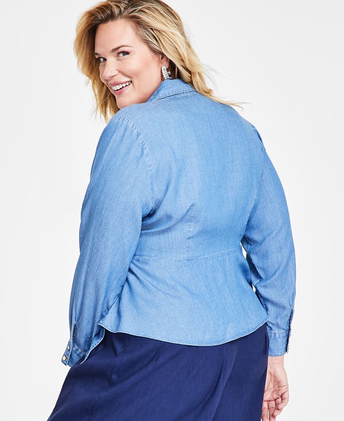 I.N.C. International Concepts Plus Size Denim Wrap Top, Created for ...