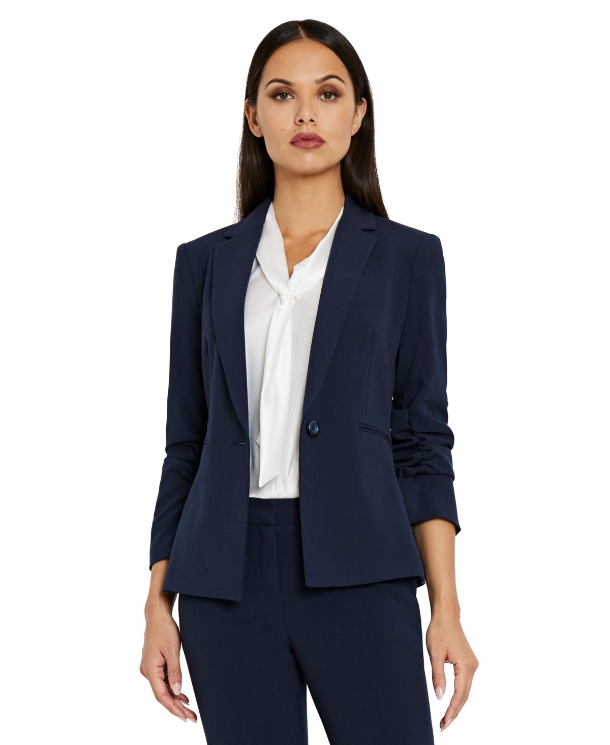 Click here for Tahari Asl Womens Ruched-Sleeve One-Button Blazer... prices