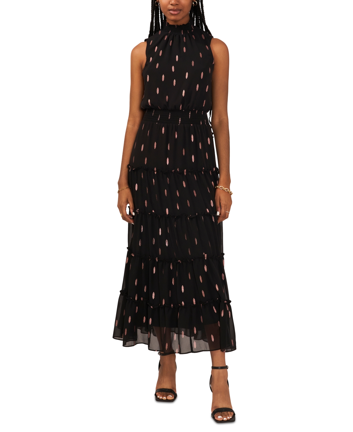 Click here for Msk Womens Sleeveless Tiered Maxi Dress - BLACK/ G... prices