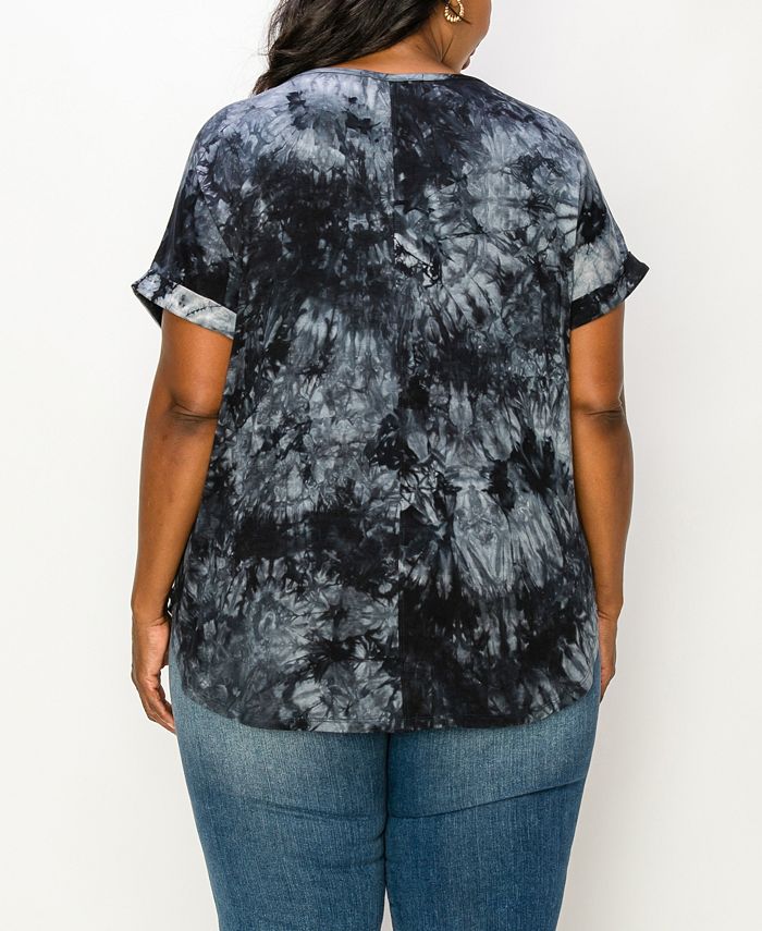 COIN 1804 Plus Size Tie Dye V-neck Rolled Short Sleeve Top - Macy's