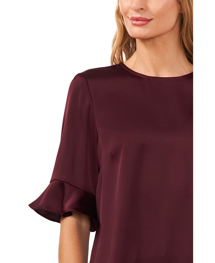 CeCe Women's Satin Crew Neck Ruffle Cuff Blouse - Macy's