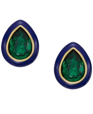 Fossil Candy Jewels Blue Enamel and Green Crystal Stud Earrings - Macy's