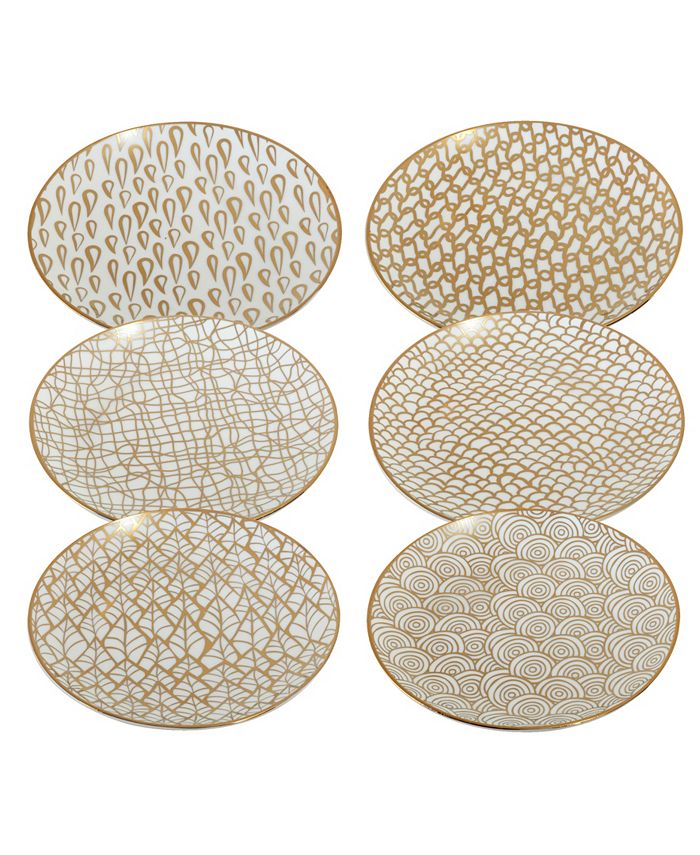 Certified International Mosaic Gold- Silver Tone Canape Plates Set of 6 ...