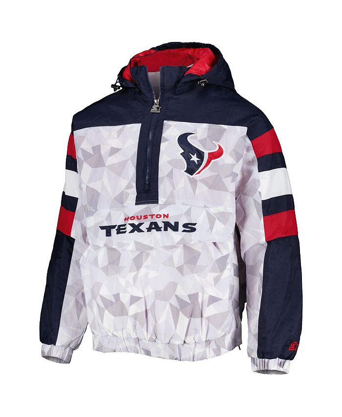 Starter Men's White, Navy Houston Texans Thursday Night Gridiron Raglan Half-Zip Hooded Jacket ...
