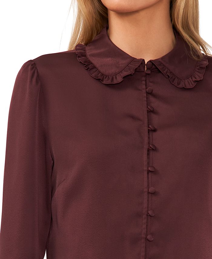 CeCe Women's Ruffle-Collar Button-Front Blouse - Macy's
