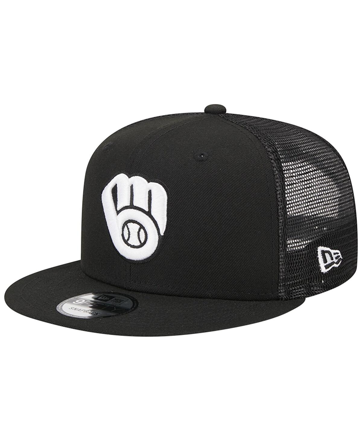 Mens New Era Black Milwaukee Brewers Trucker 9FIFTY Snapback Hat - Black