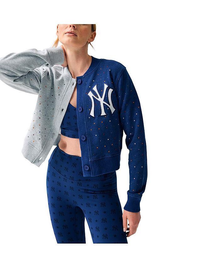 Terez Women's Gray, Navy New York Yankees Cropped Button-Up Cardigan ...