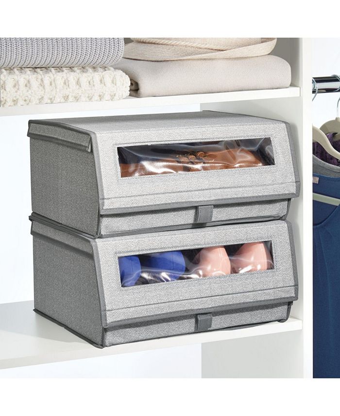 mDesign Large Fabric Closet Shoe Storage Box, 8 Pack, Gray Herringbone ...
