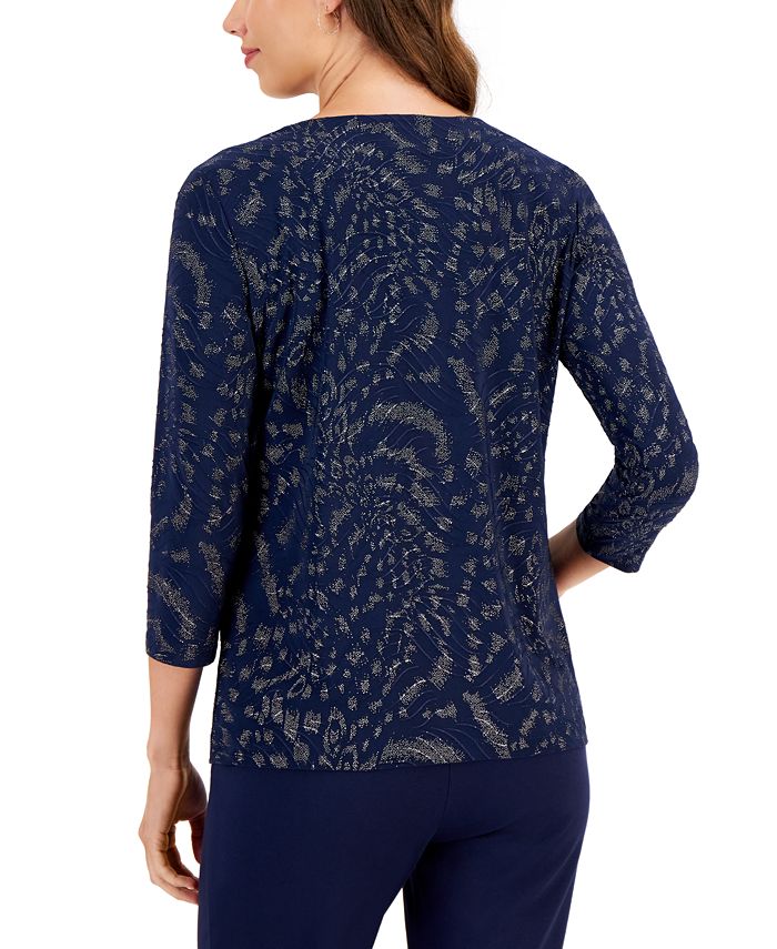 JM Collection Women's Glitter Cheetah-Print Hardware-Detail Top ...