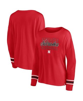 Women's Fanatics Scarlet Nebraska Huskers Triple Script Long Sleeve T ...