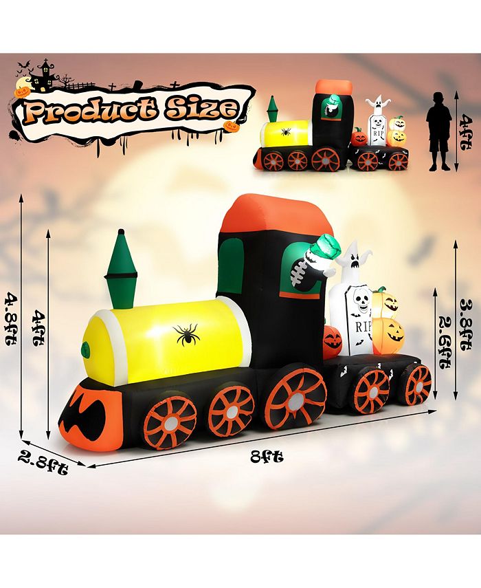 Costway 8ft Long Halloween Inflatable Skeleton Ride on Train LED ...