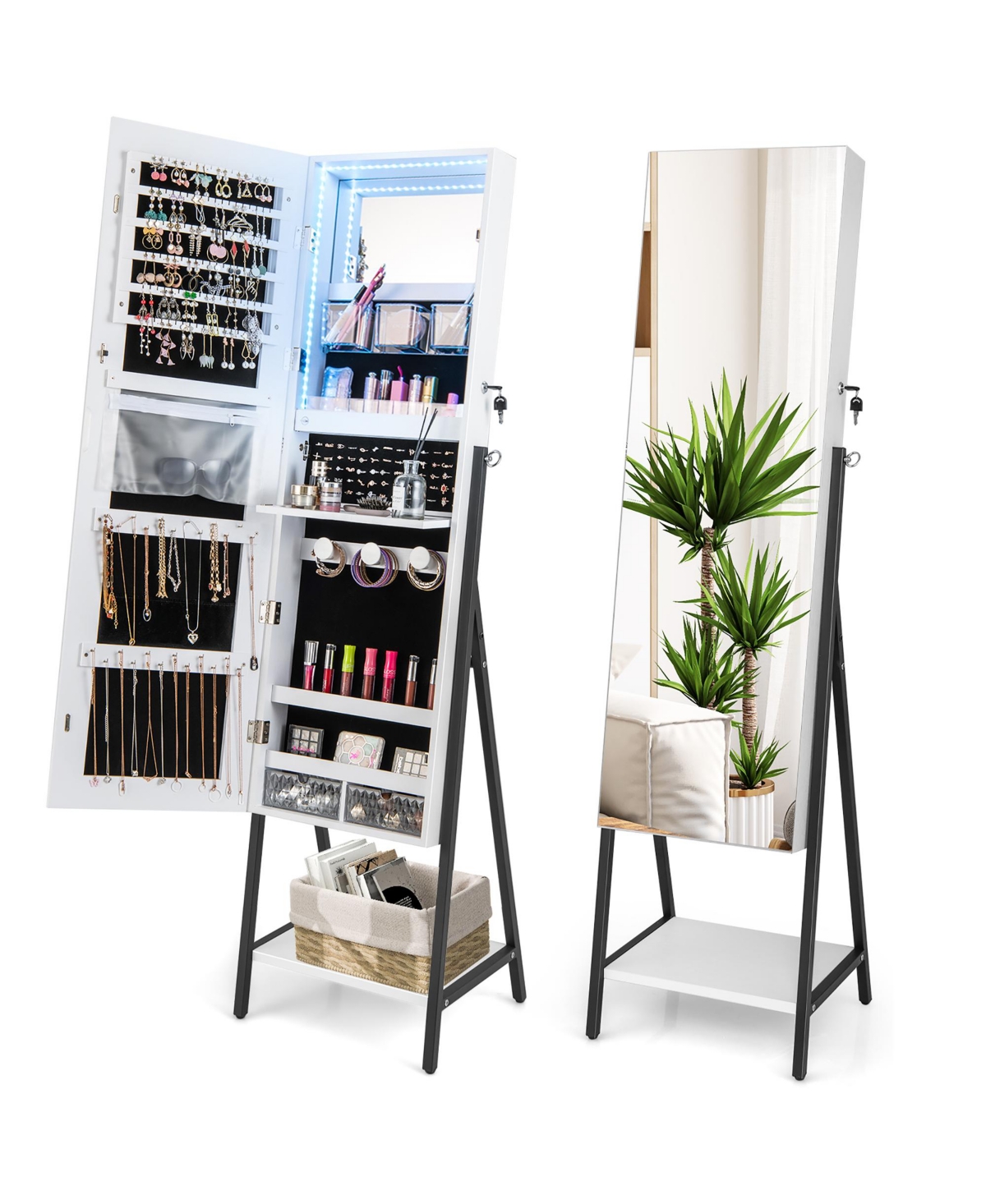 Click here for Costway Jewelry Cabinet Armoire 3 Color Led Modes... prices