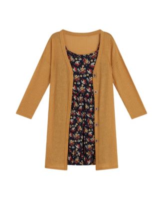 Beautees Big Girls Printed Knit Dress and Cardigan, 2-Piece Set - Macy's