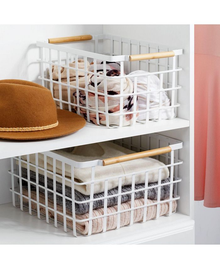 mDesign Metal Closet Organizer Basket, Wood Handles, 4 Pack, Matte ...