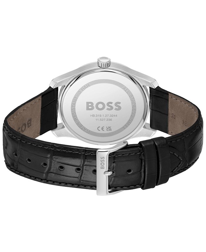 Hugo Boss Men's Principle Quartz Basic Calendar Black Leather Watch ...