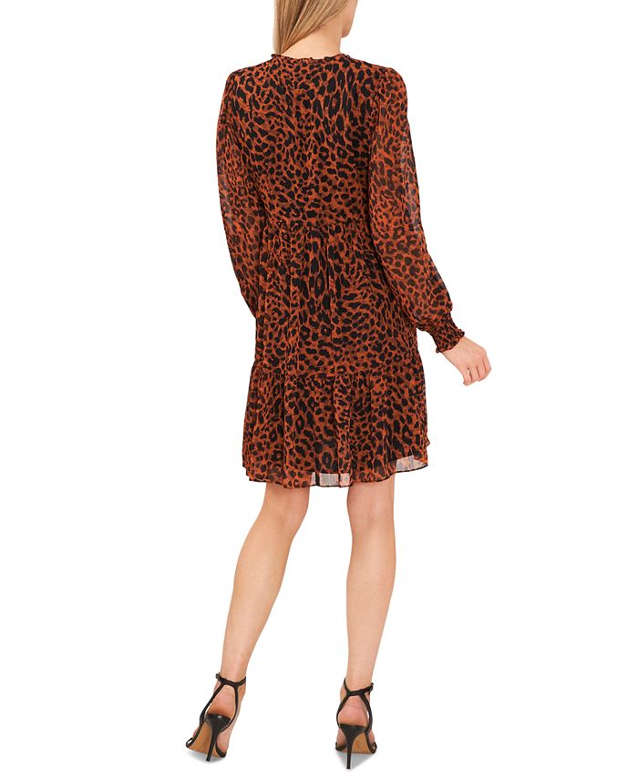 Cece Womens Smocked Leopard Print Mini Dress Macys