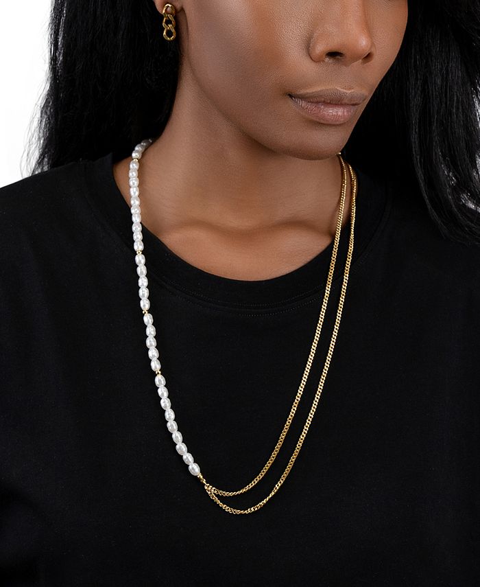 ADORNIA 14k Gold-Plated Curb Chain & Mother-of-Pearl Draping ...
