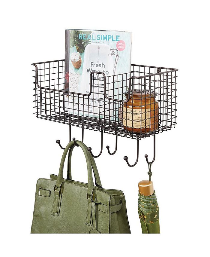 mDesign Metal Storage Organizer Basket with 6 Hooks - Wall Mount - Macy's