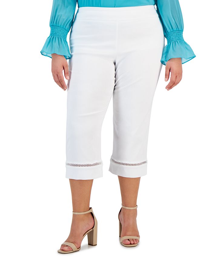 JM Collection Plus Size Lace-Inset Pull-On Capris, Created for Macy's ...