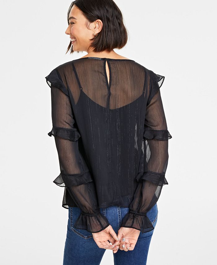 On 34th Women's Sheer Ruffle-Trim Top, Created for Macy's - Macy's